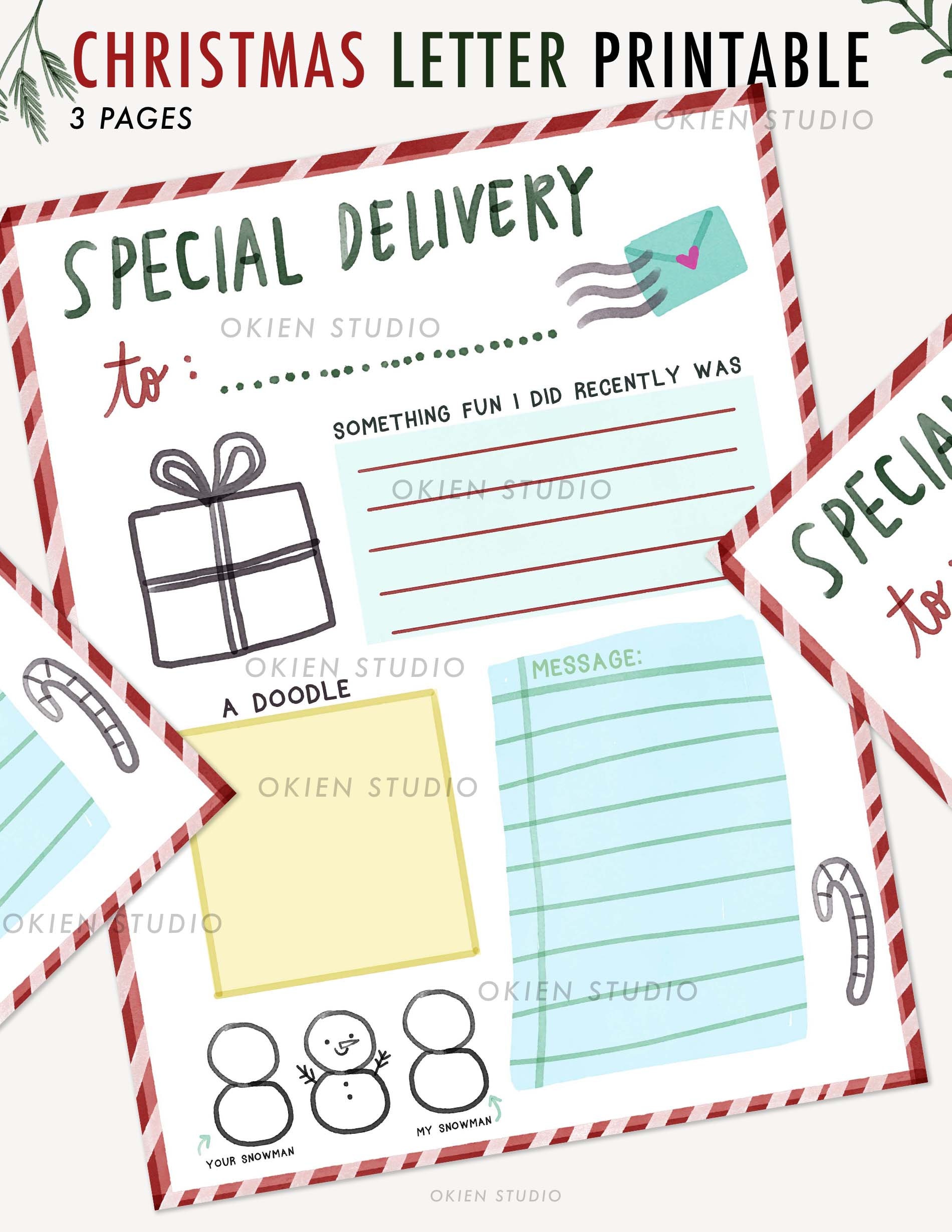 Christmas Letter Kids Pen Pal Printable Letter Templates | Etsy