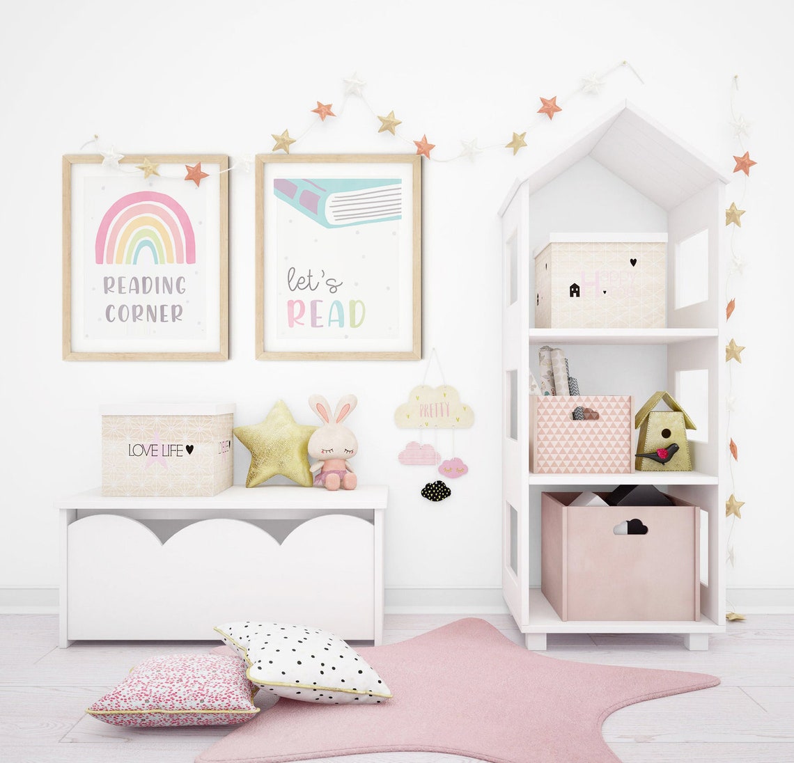 Pastel Reading Corner Sign Playroom Printable Let's Read - Etsy