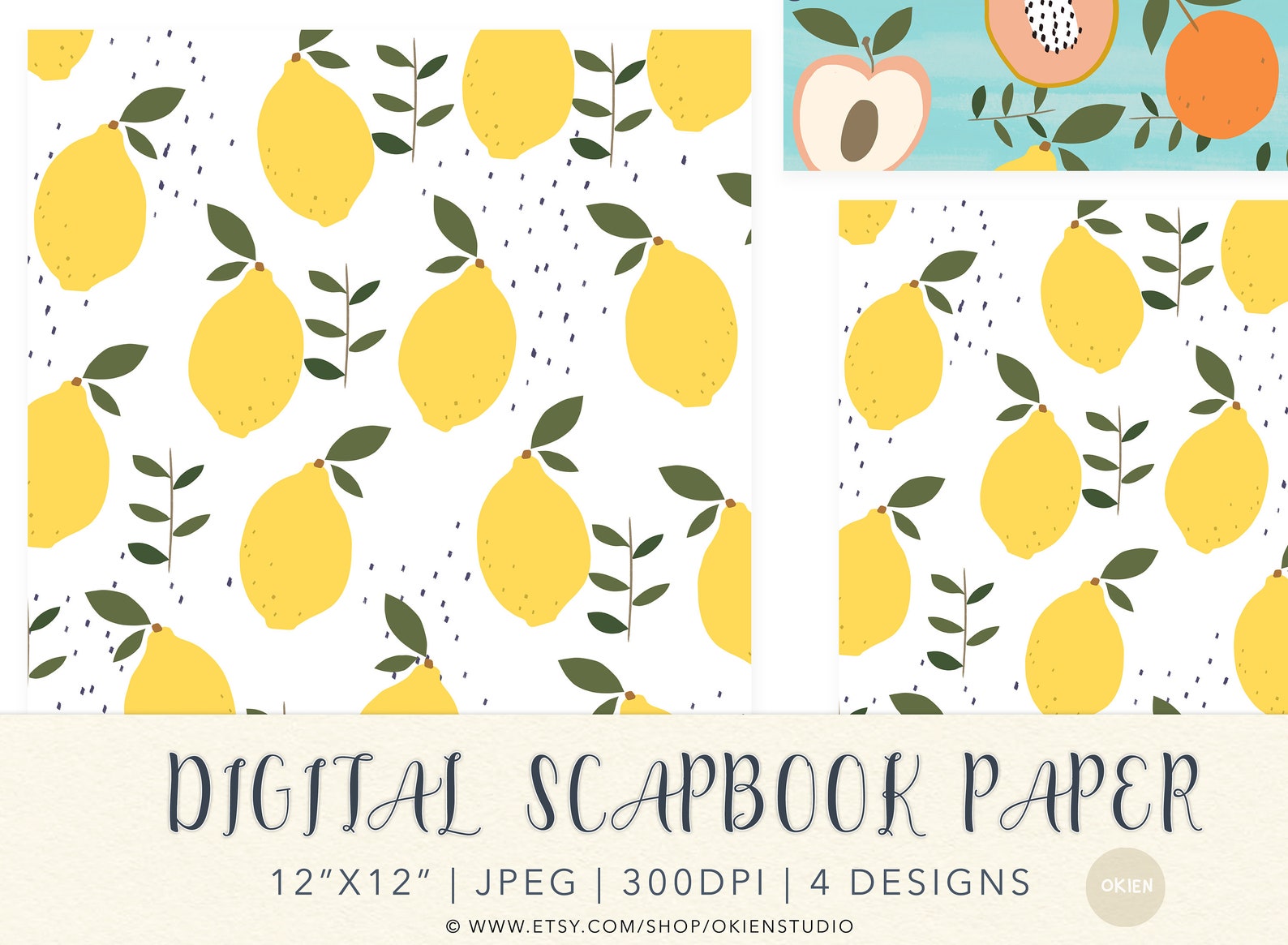 Digital Scrapbook Paper Pattern Paper Printable Fruity - Etsy