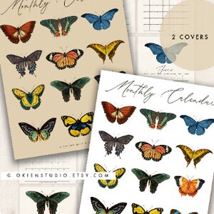 Undated Butterfly Calendar, Printable Calendar, Desktop Calendar, 2025 ...