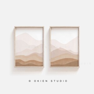 Boho Mountain Landscape Wall Art, Mountain Set of 3, Beige Wall Art ...