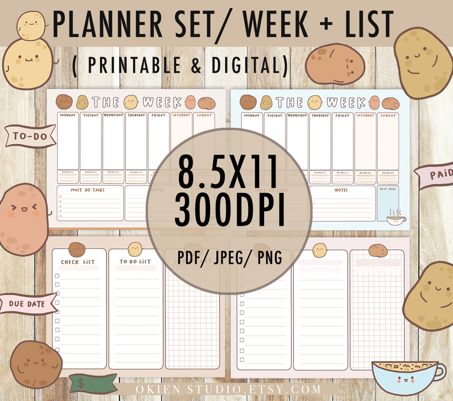 Potato Weekly Planner Printable Weekly Planner Budget - Etsy