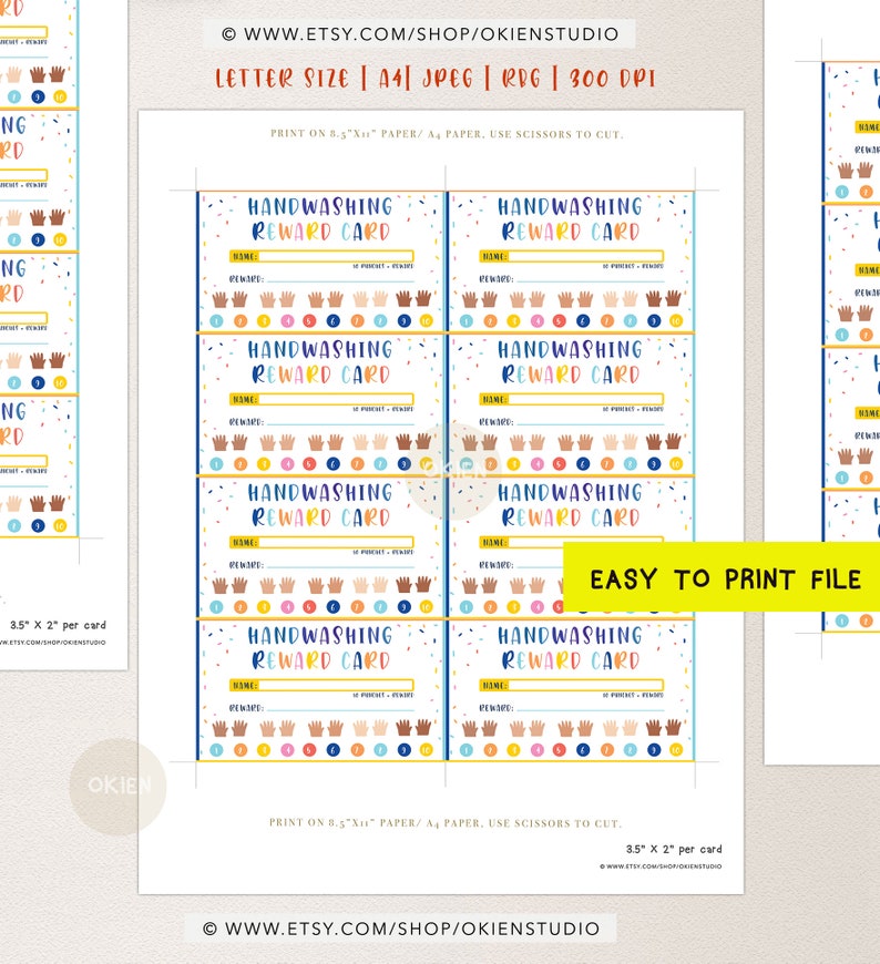 Wash Your Hands Reward Card Hand Washing Card Kid Wash Hands - Etsy