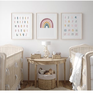 Many Colors, Neutral Wall Art Set of 3, Abc Number Poster, Learning ...