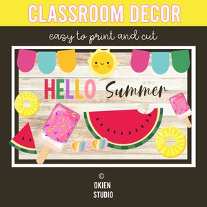 Hello Summer Watermelon Pineapple Sun Bulletin Board, Bright Happy ...