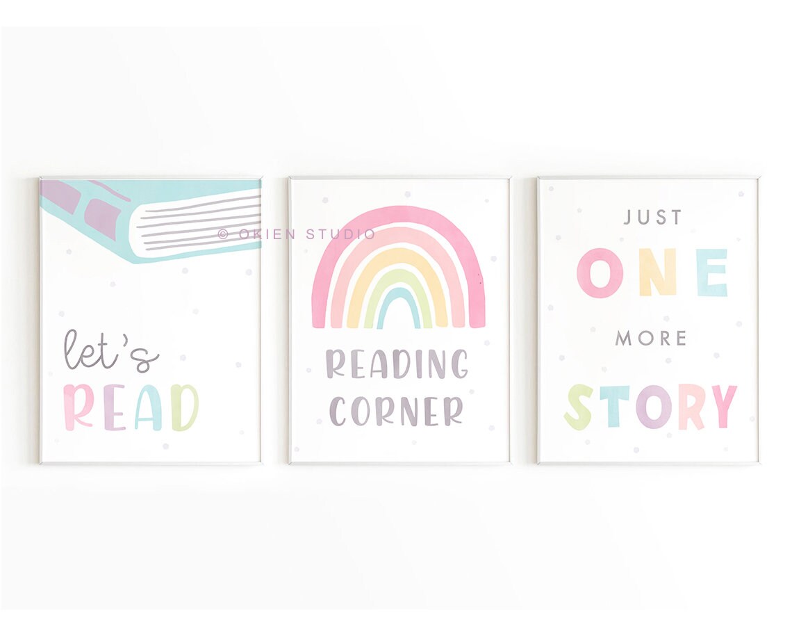 Pastel Reading Corner Sign Playroom Printable Let's Read - Etsy