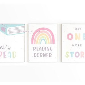 Pastel Reading Corner Sign, Playroom Printable, Let's Read Decor, Pink ...