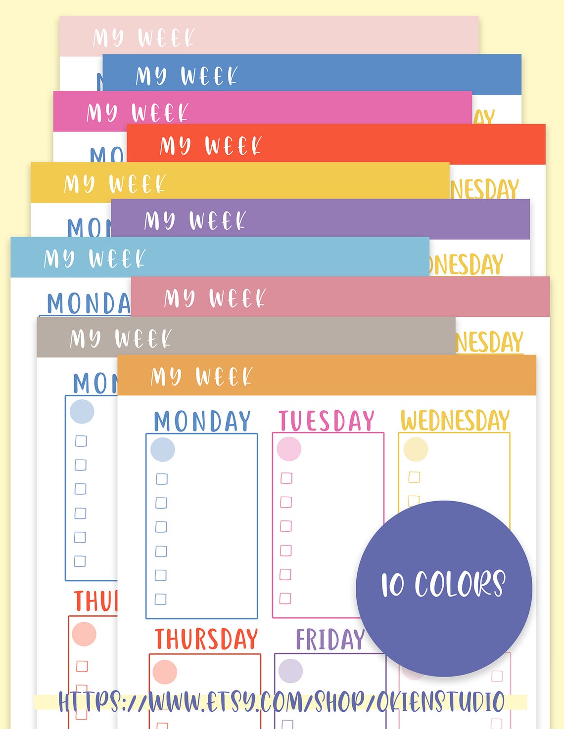 10 Colors Weekly Calendar Printable to Do List Organizer - Etsy