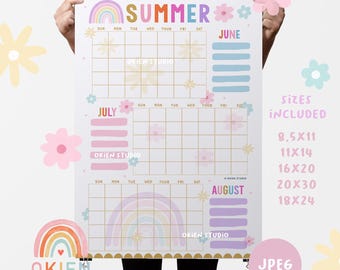Summer Calendar Poster: Undated Pastel Floral Planner (digital Download ...
