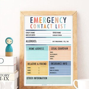 Editable Emergency Contact List PDF: Babysitter Daycare Form (8.5x11 ...