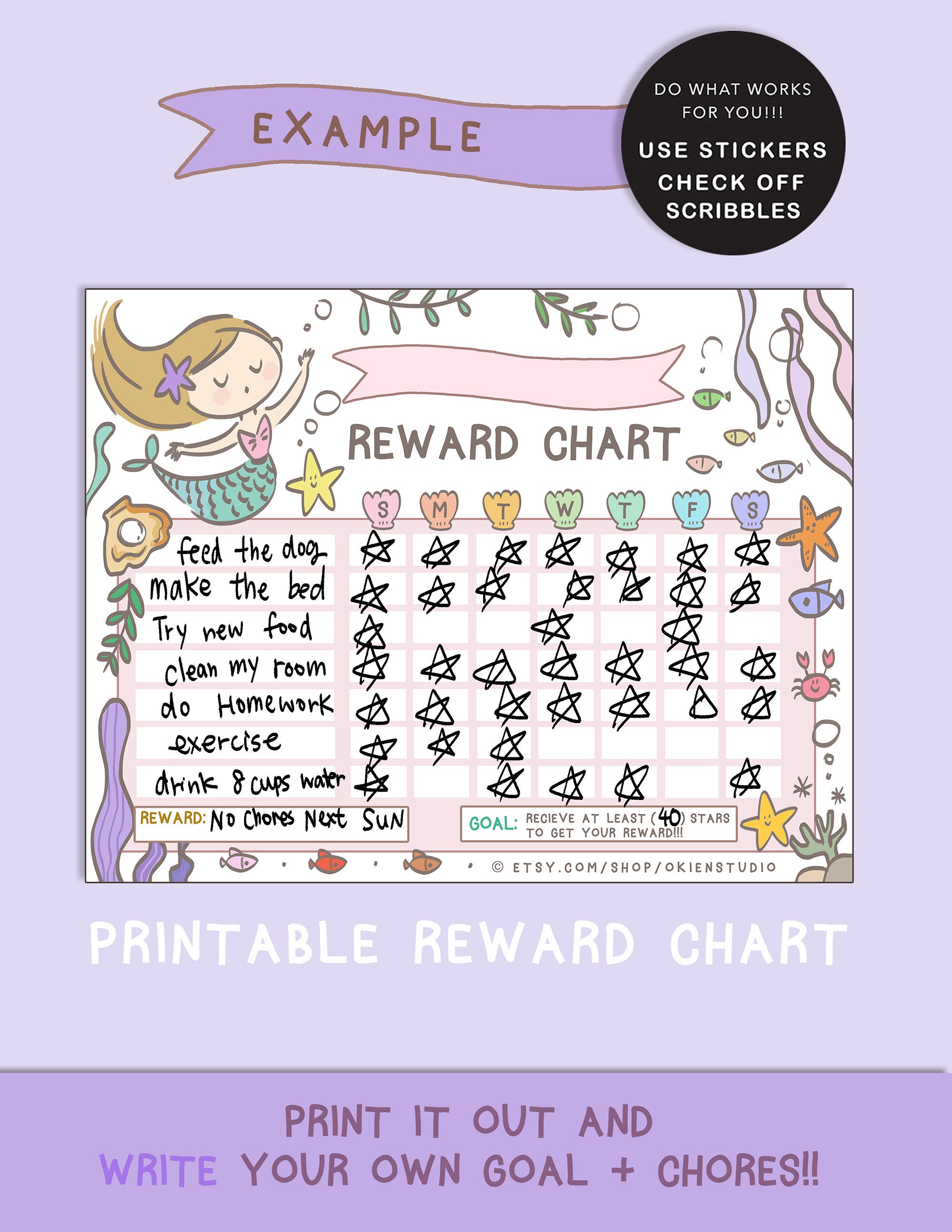 Editable Reward Chart Printable Mermaid Reward Chart Reward - Etsy UK