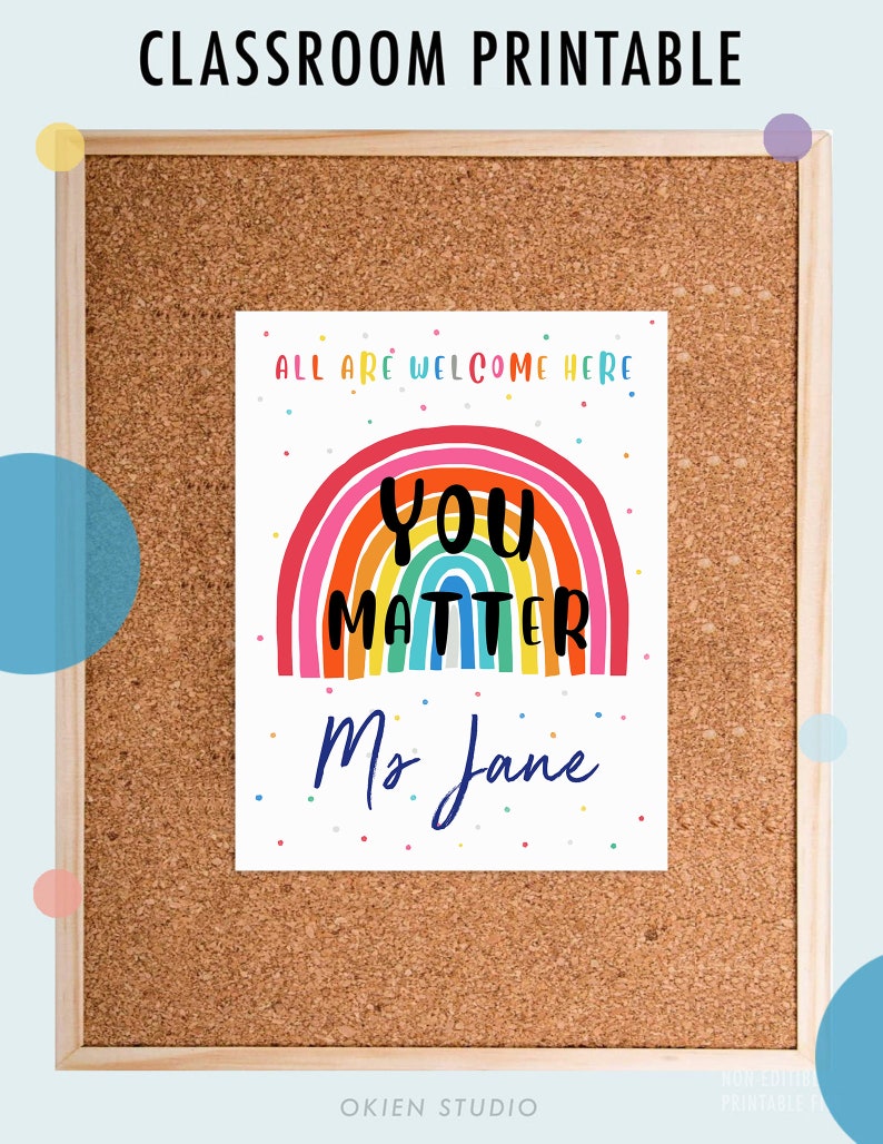 Custom Teacher Welcome Sign: You Matter Rainbow Classroom Decor ...