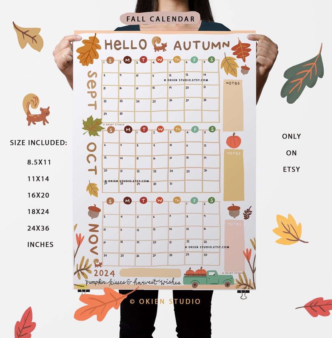 Dated Fall Wall Calendar Poster, Monthly Calendar, 2024 Planner, Back ...