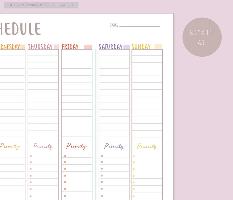 Weekly Schedule Printable: Work, School, Kids Planner (digital Download ...