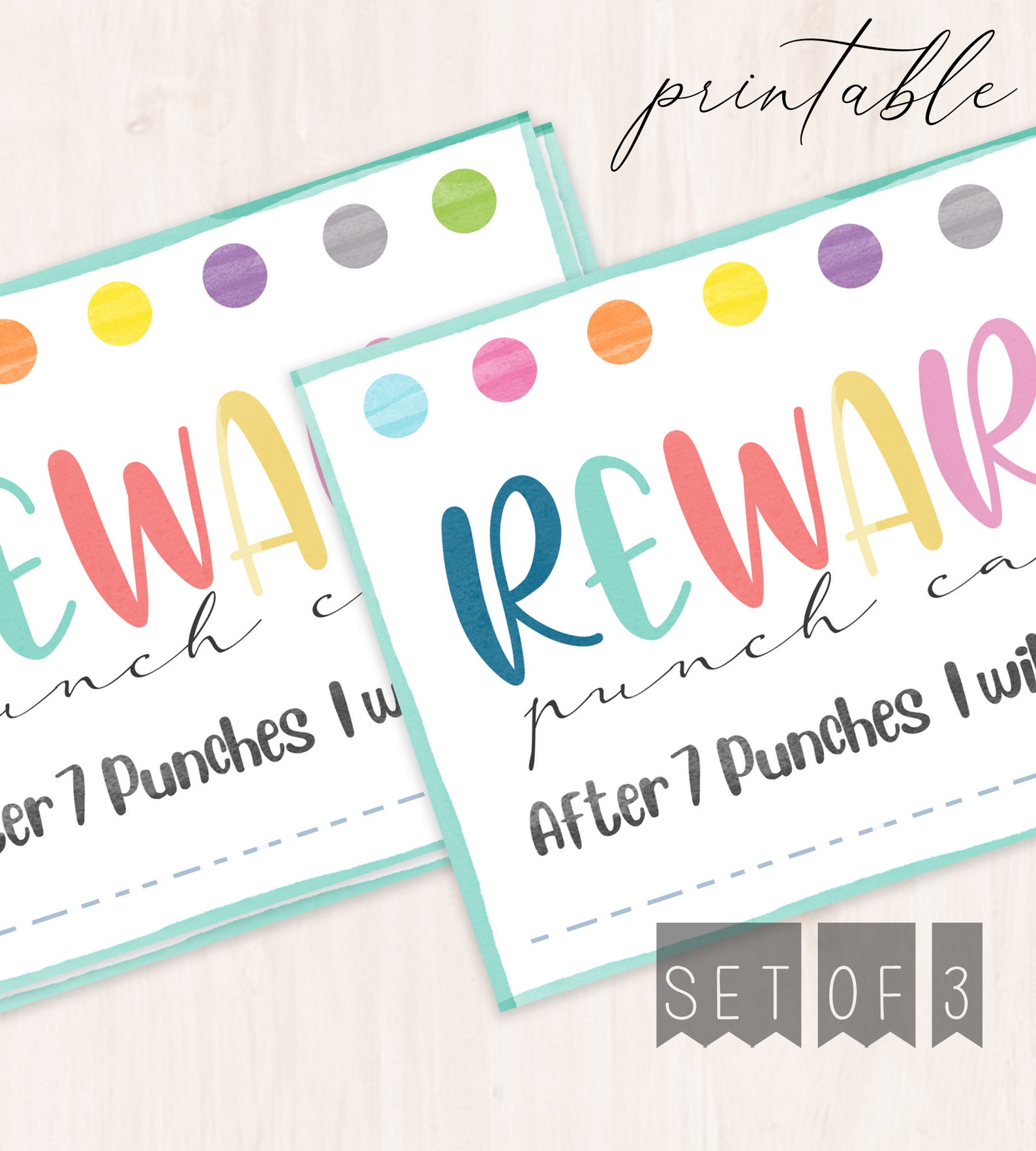 Reward Punch Card, Girl Reward Card, Watercolor Punch Card, Kid Reward ...