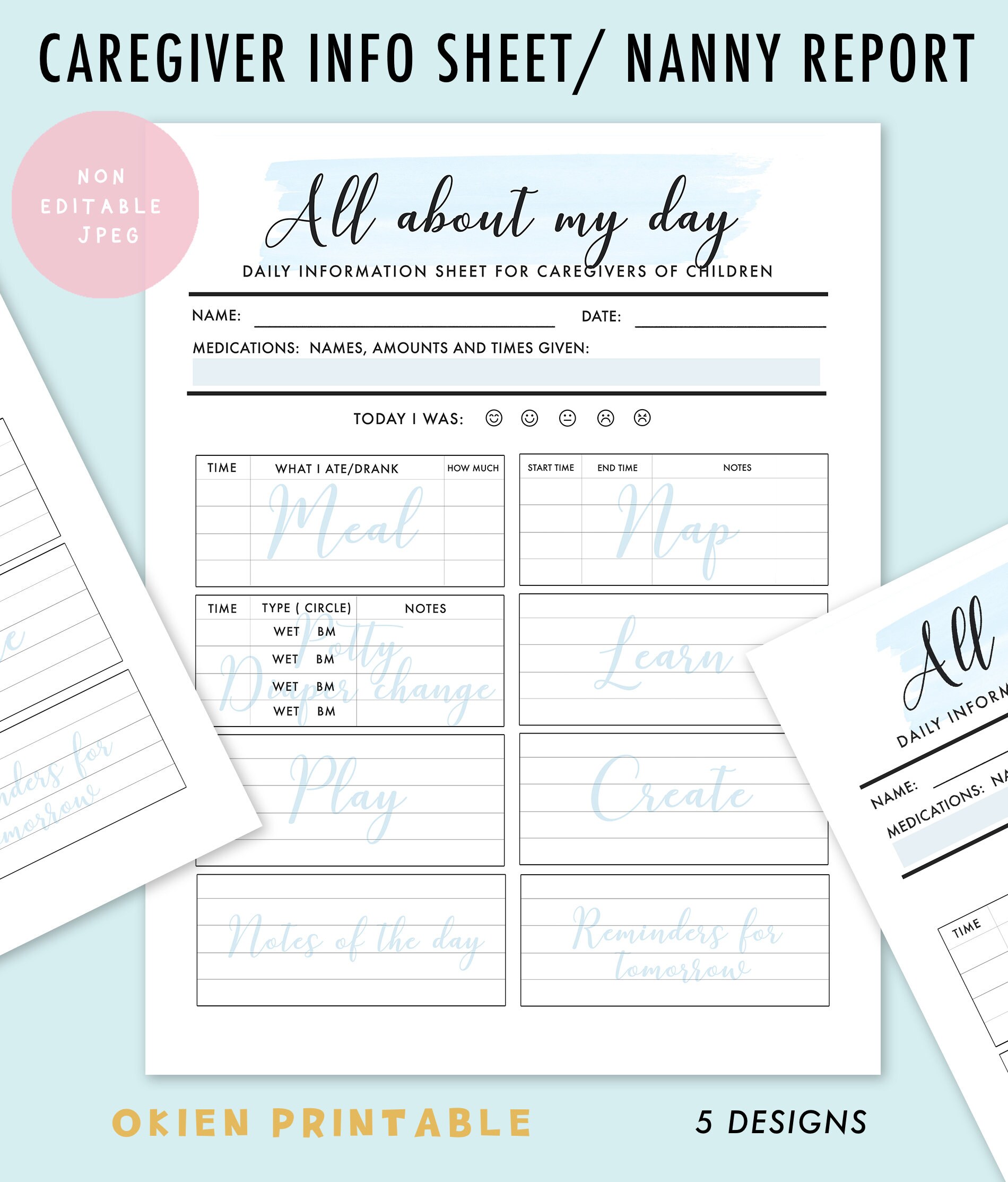 Printable Nanny Log 5 Designs Daily Infant Care Sheet - Etsy UK