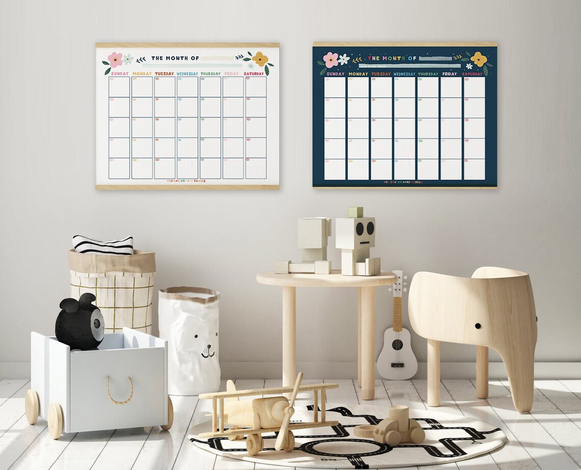2 Colors Monthly Planner Printable Flowers Monthly Calendar - Etsy