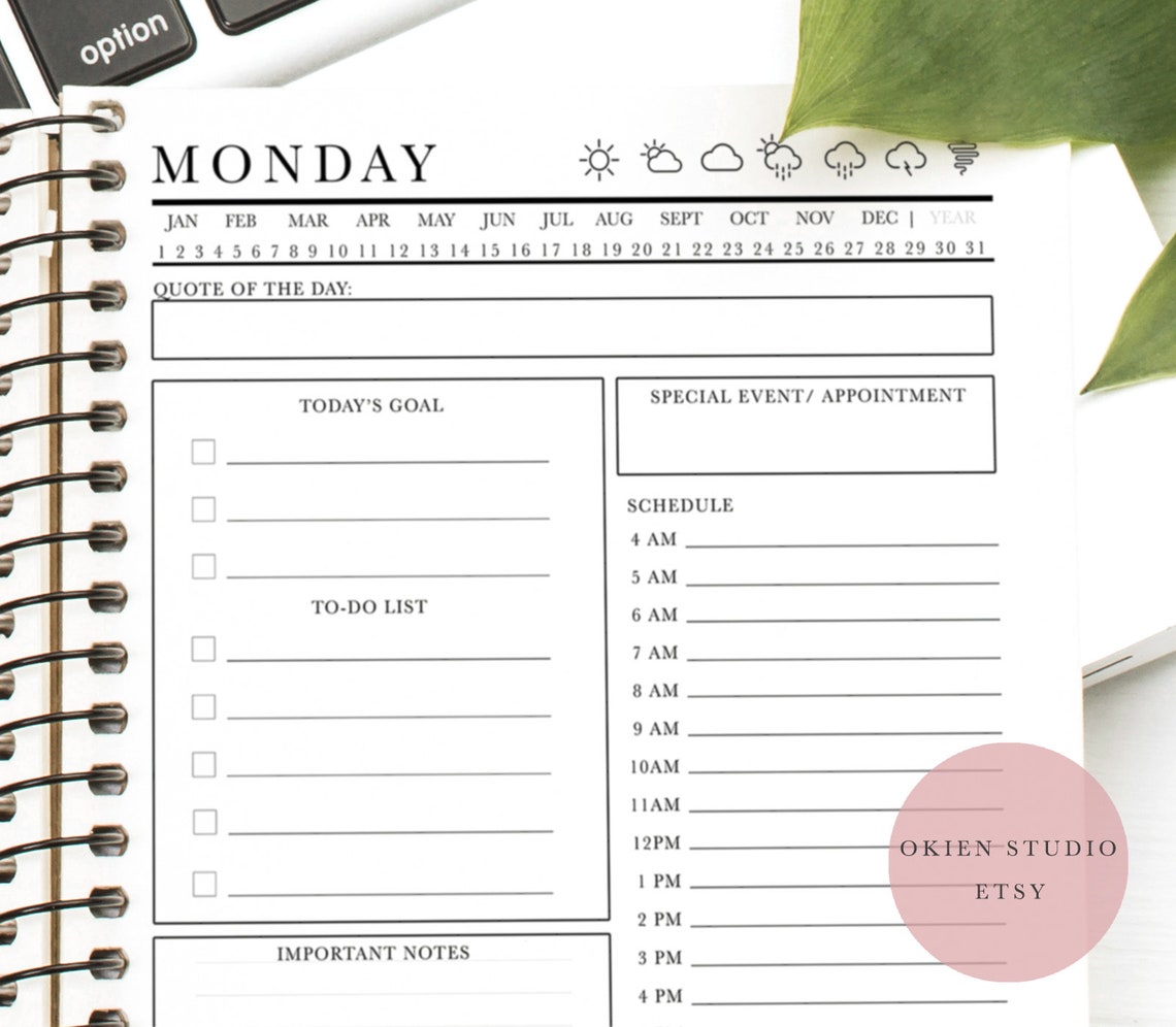 Planner Printable Day Planner Everyday Planner 365 Daily - Etsy
