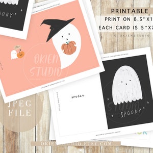 Printable Greeting Card, Set of 2 Card, Halloween Cards Set, Cute Ghost ...