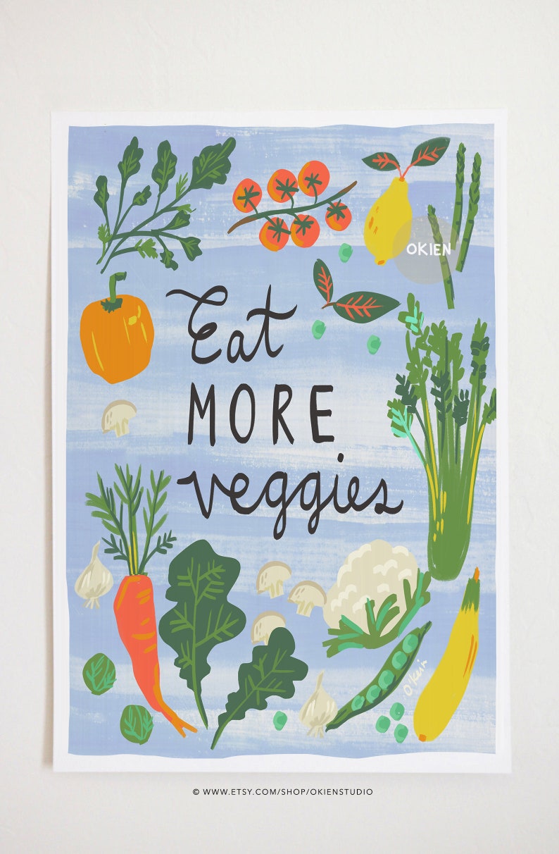 Eat more veggies wall art Green Vegetables poster kitchen | Etsy