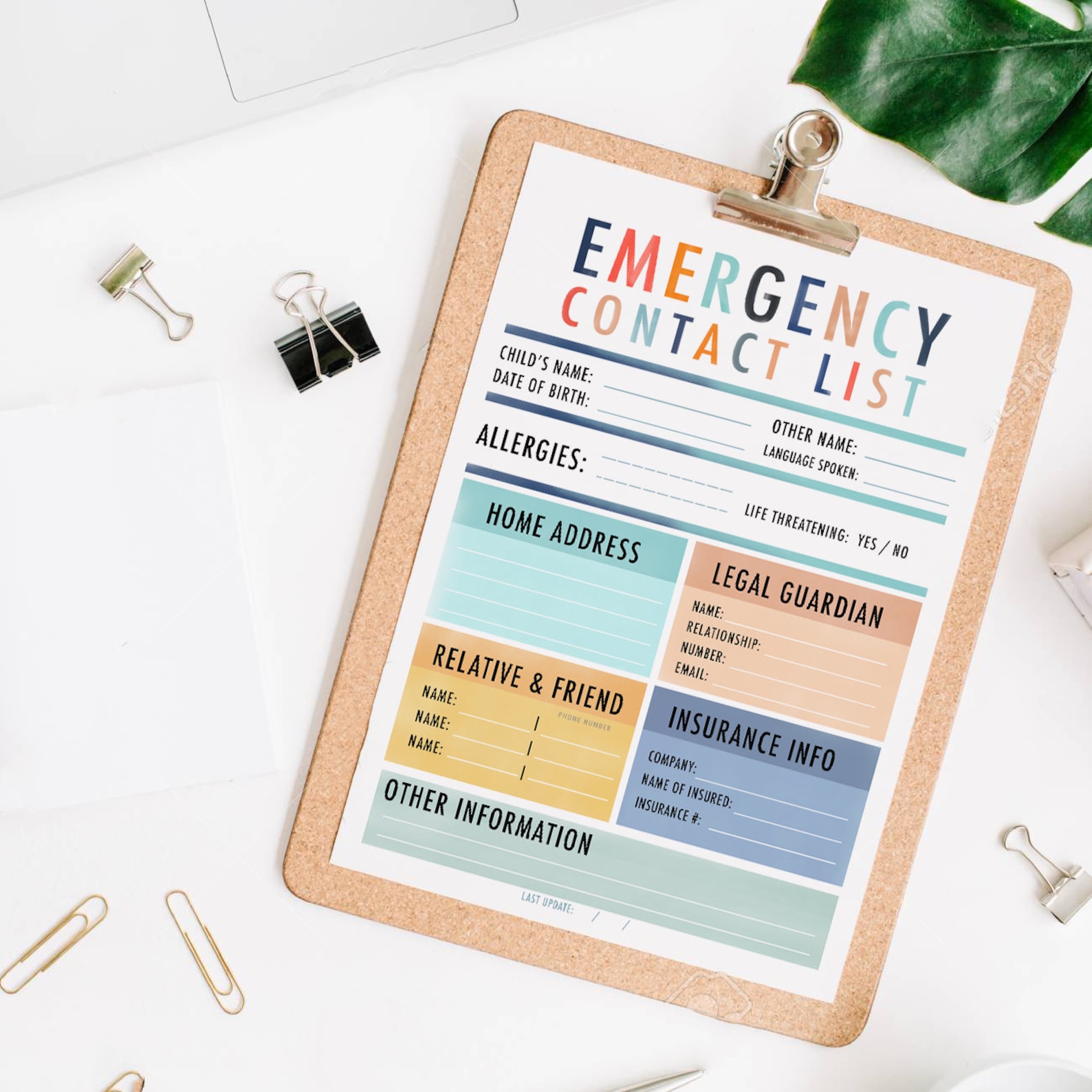 Editable Emergency Contact List PDF: Babysitter Daycare Form (8.5x11 ...