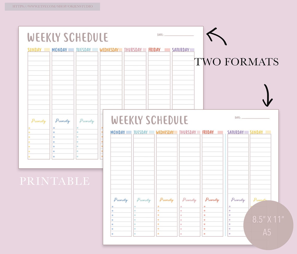Weekly Planner work Schedule Printable schedule activity | Etsy