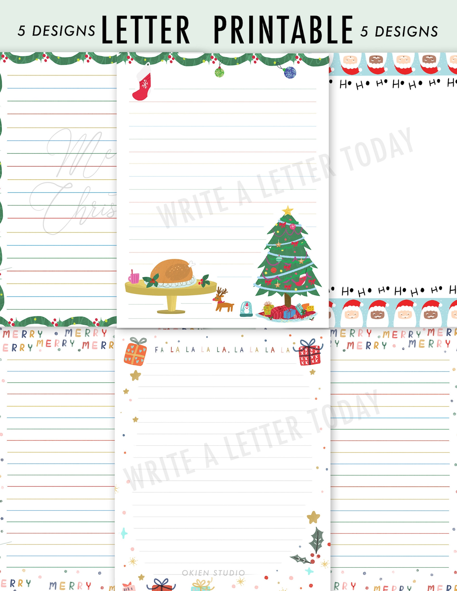 Printable Letter Merry Christmas Printable Lined Stationery - Etsy