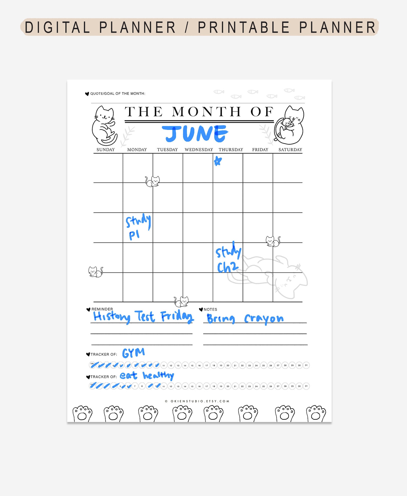 Planner bundle printable Digital Planner Daily Schedule Cat | Etsy