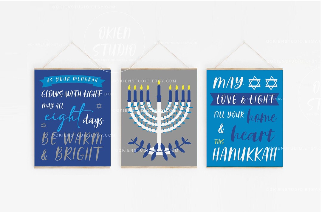 Printable Hanukkah Decorations, Jewish Wall Art, Set of 3 Hanukkah ...