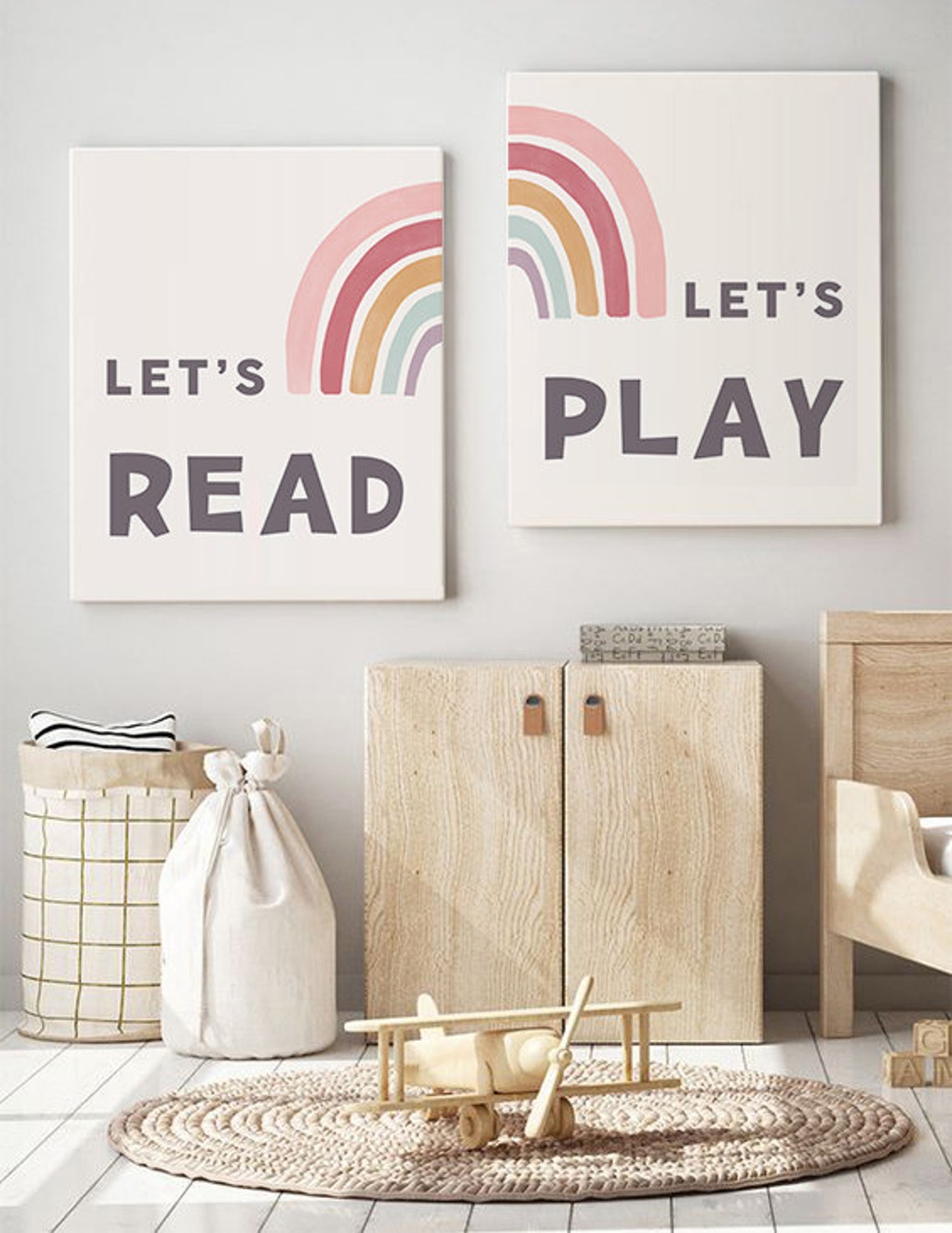 Set of 2 Let's Read Let's Play boho nursery decor | Etsy