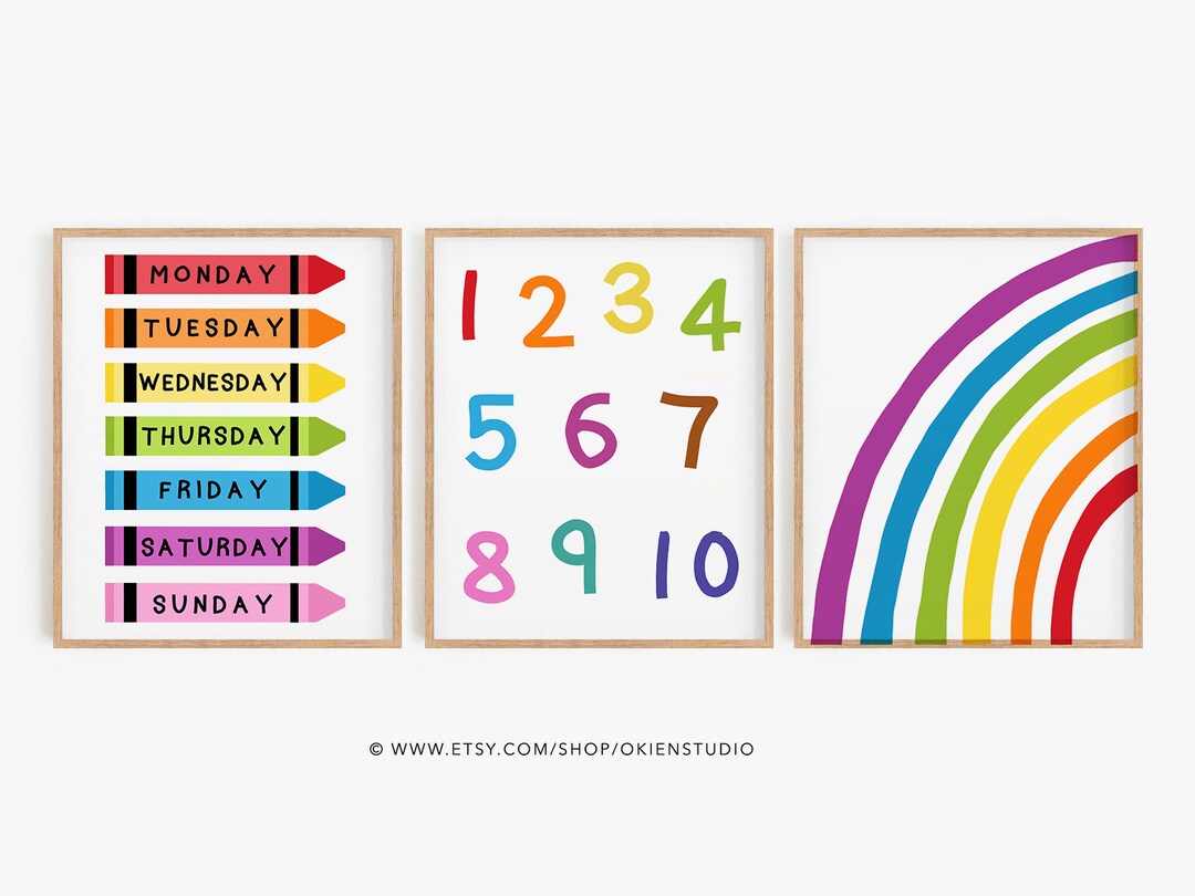 Rainbow Educational Posters Set for Playroom, Homeschool Print, Back to ...