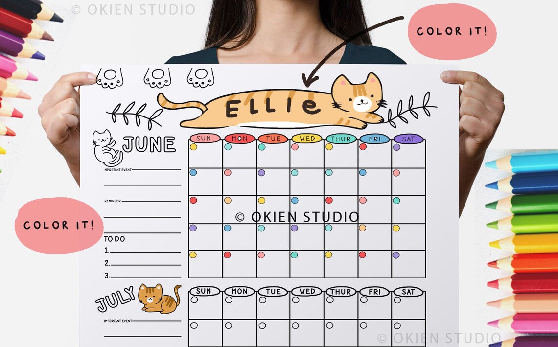 Cute Cat Summer Monthly Planner, Kids Schedule (digital Download) - Etsy