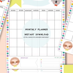 Printable Planner, Monthly Calendar, Animals Planner, Cute Planner for ...