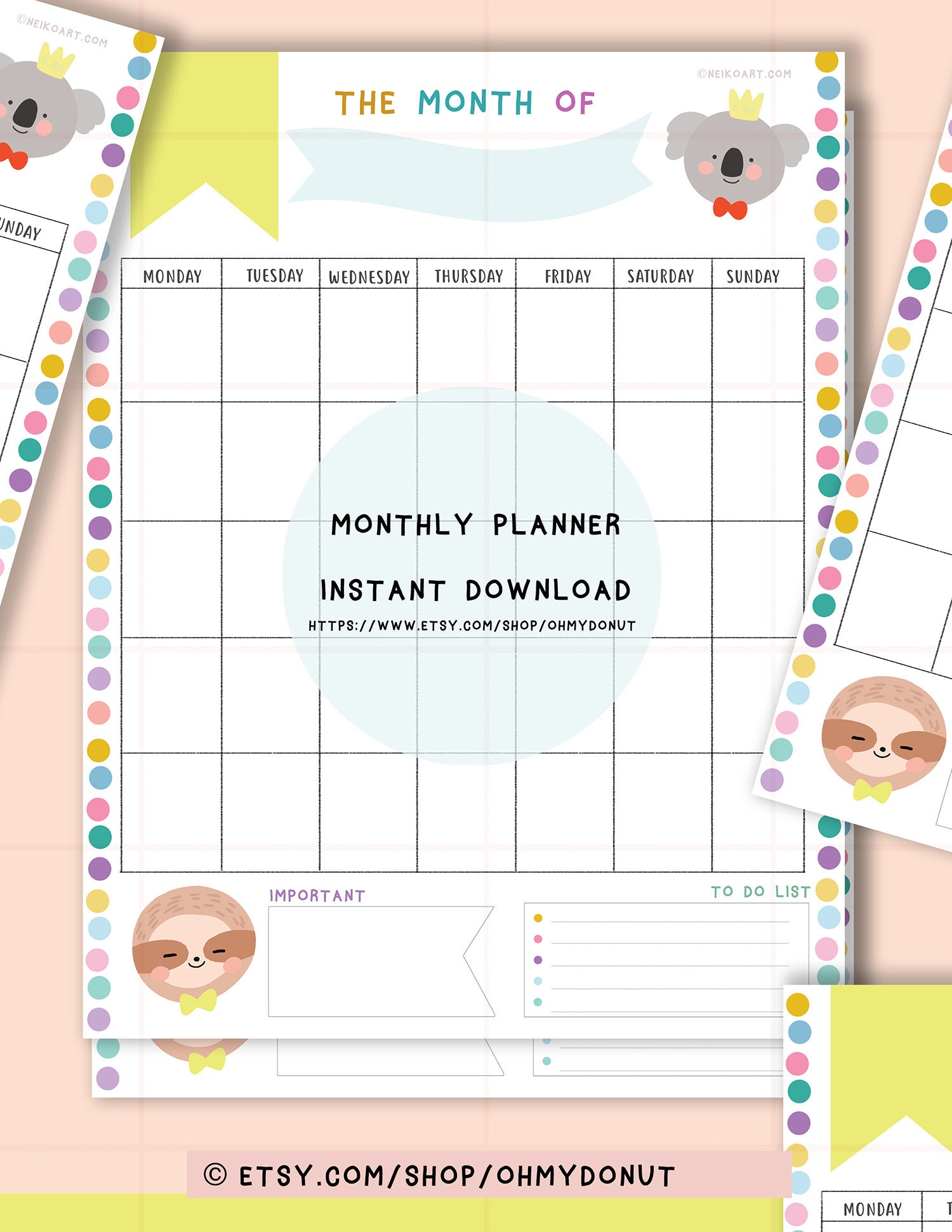 Printable Planner Monthly Calendar Animals Planner Cute - Etsy
