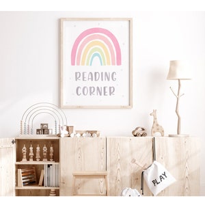 Pastel Reading Corner Sign, Playroom Printable, Let's Read Decor, Pink ...