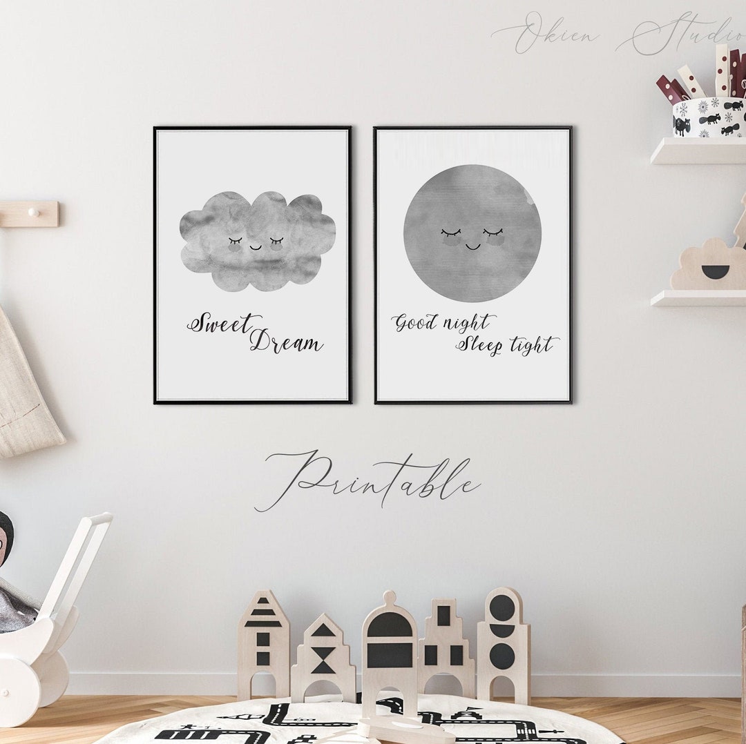 Goodnight Moon Print, Goodnight Sleep Tight Sign, Nursery Decor Set of ...