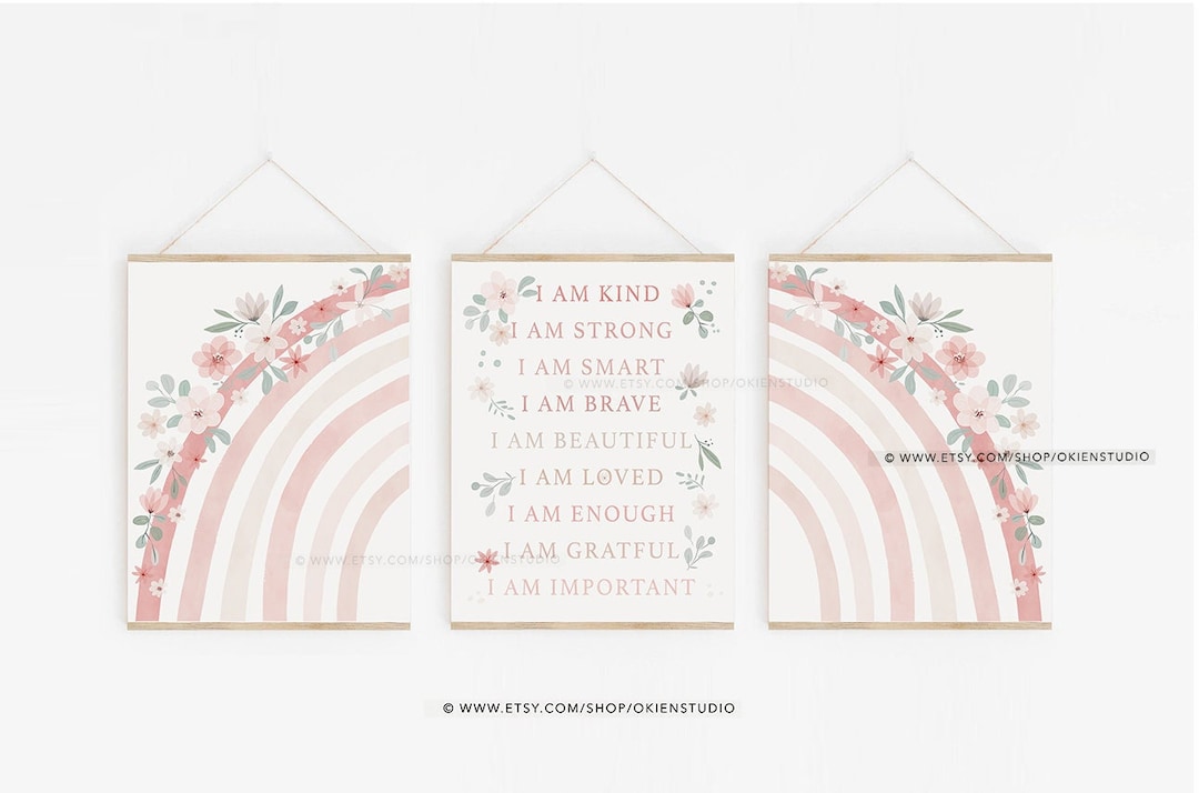 Watercolor Girl Art Prints: Positive Affirmations, Pink Floral Decor ...