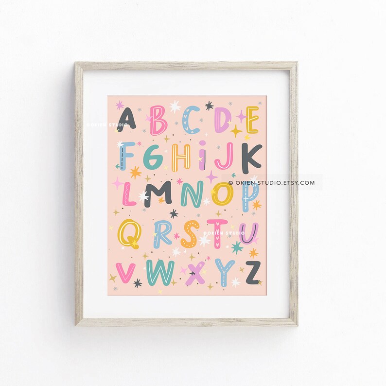Pink ABC Poster Boho Nursery Decor Alphabet Poster Alphabet - Etsy