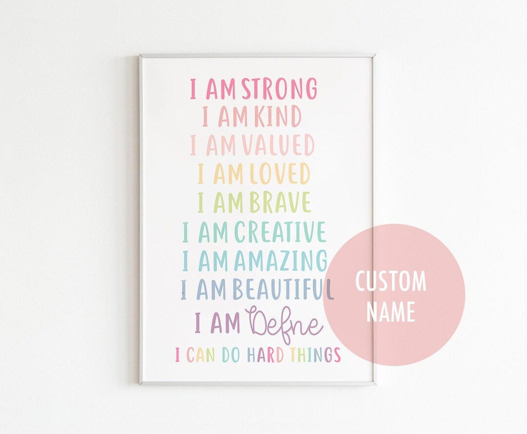 I AM Wall Art, Positive Affirmations Wall Art, I Am Enough, Pastel ...