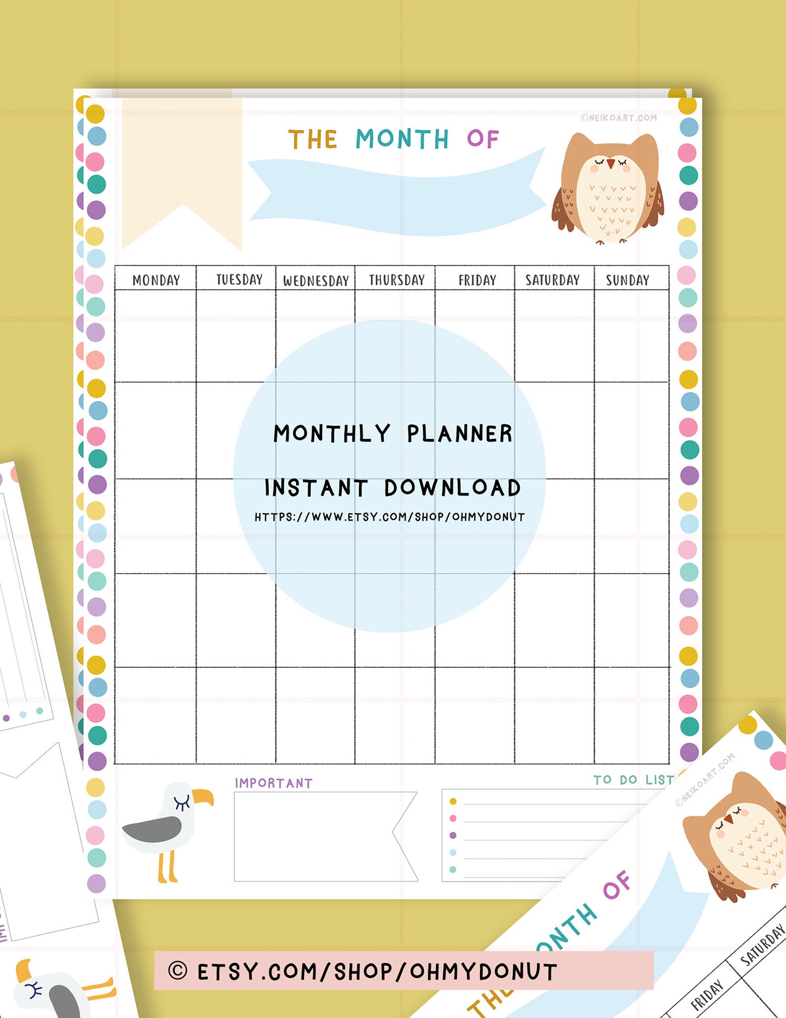 Printable Planner Monthly Calendar Animals Planner Cute - Etsy
