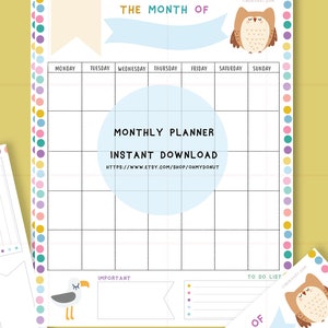 Printable Planner, Monthly Calendar, Animals Planner, Cute Planner for ...
