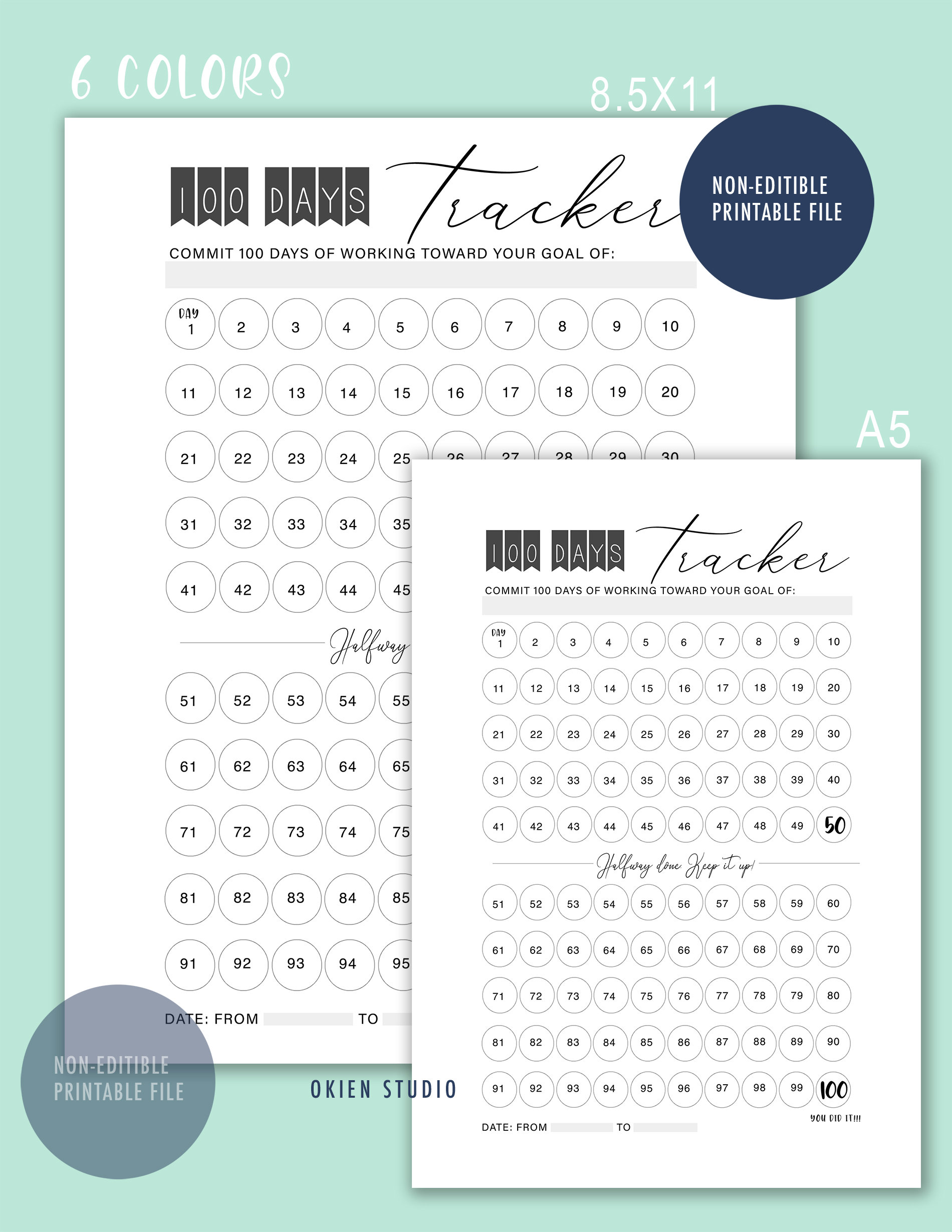 7 Colors 100 Days Tracker 100 Days Challenge Habit Tracker | Etsy