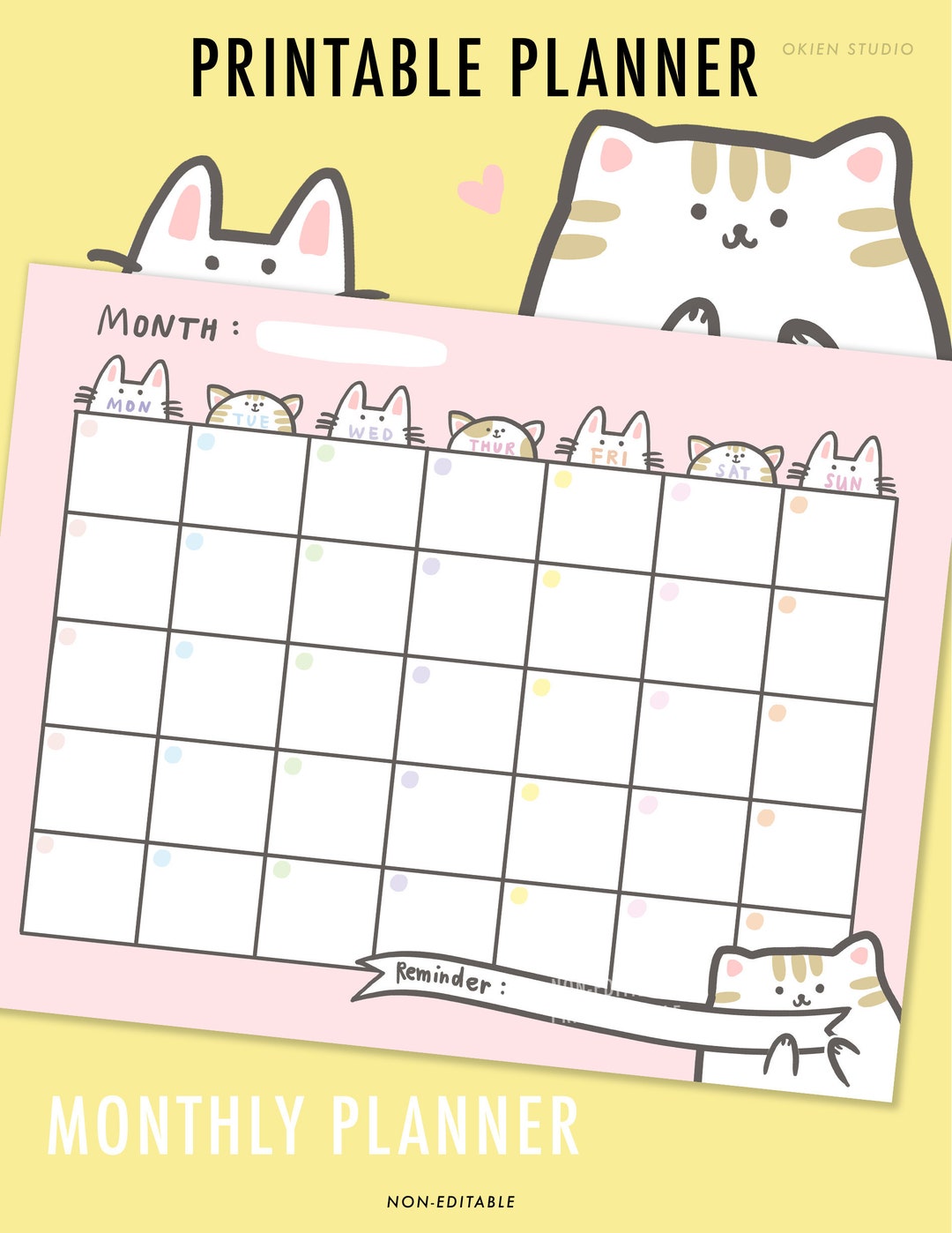 Cat Monthly Planner, Cat Weekly Planner, Digital Planner, Illustrated ...