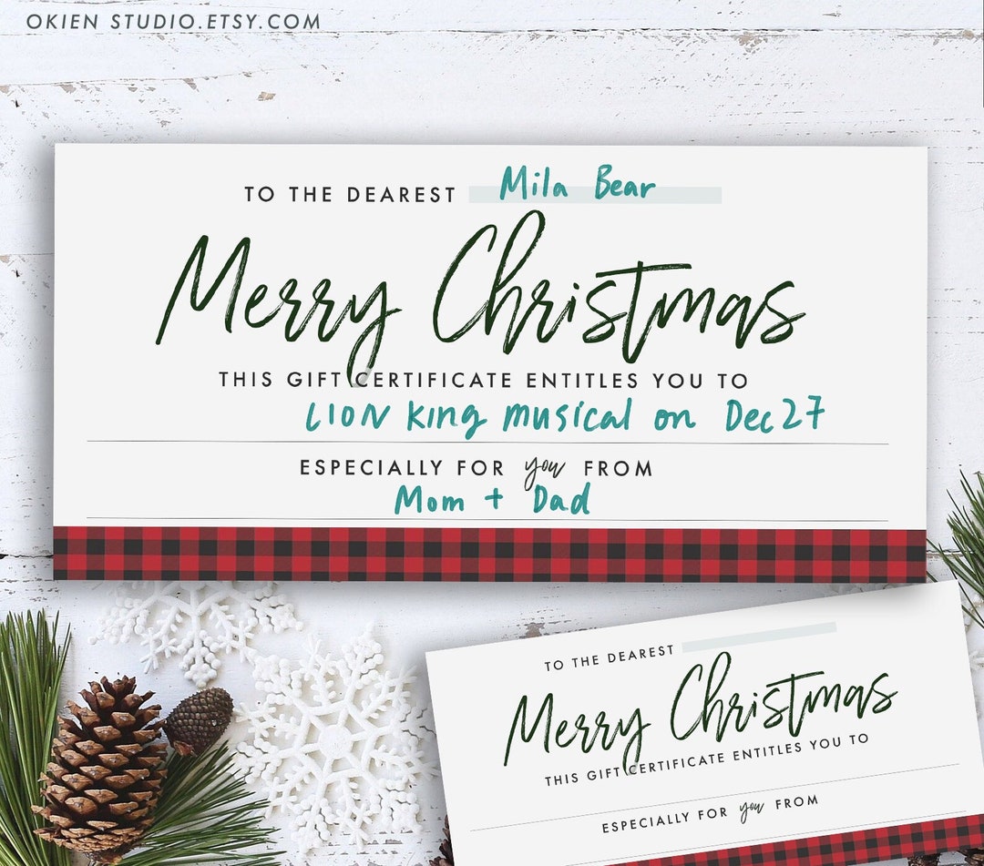 Christmas Gift Certificate Template Printable, Editable Gift ...