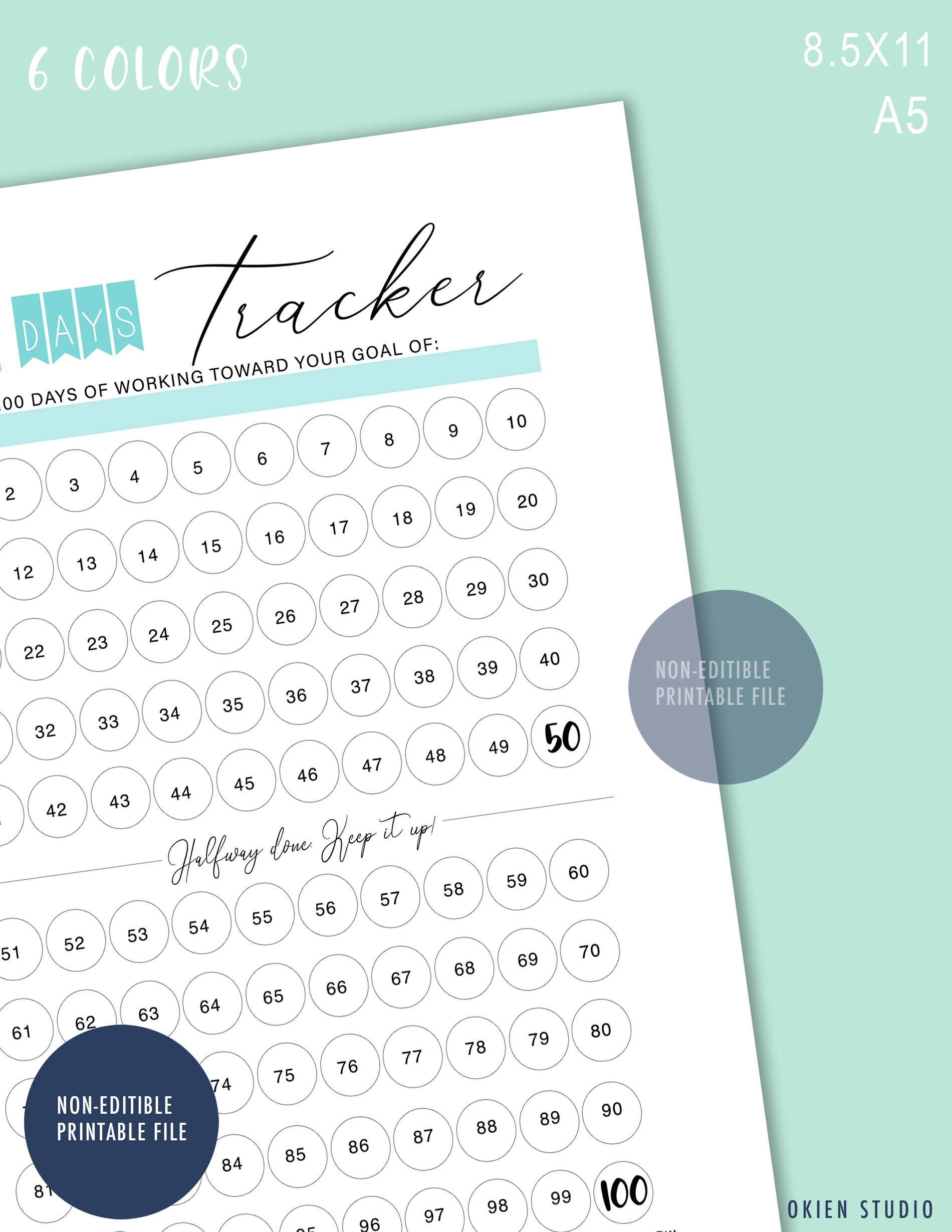 7 Colors 100 Days Tracker 100 Days Challenge Habit Tracker | Etsy