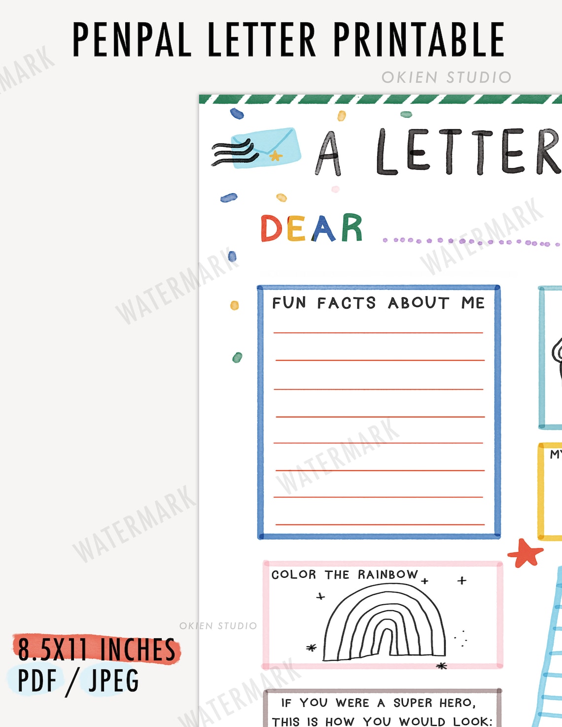 Kids Pen Pal Printable Letter Templates for Kids Letter - Etsy UK