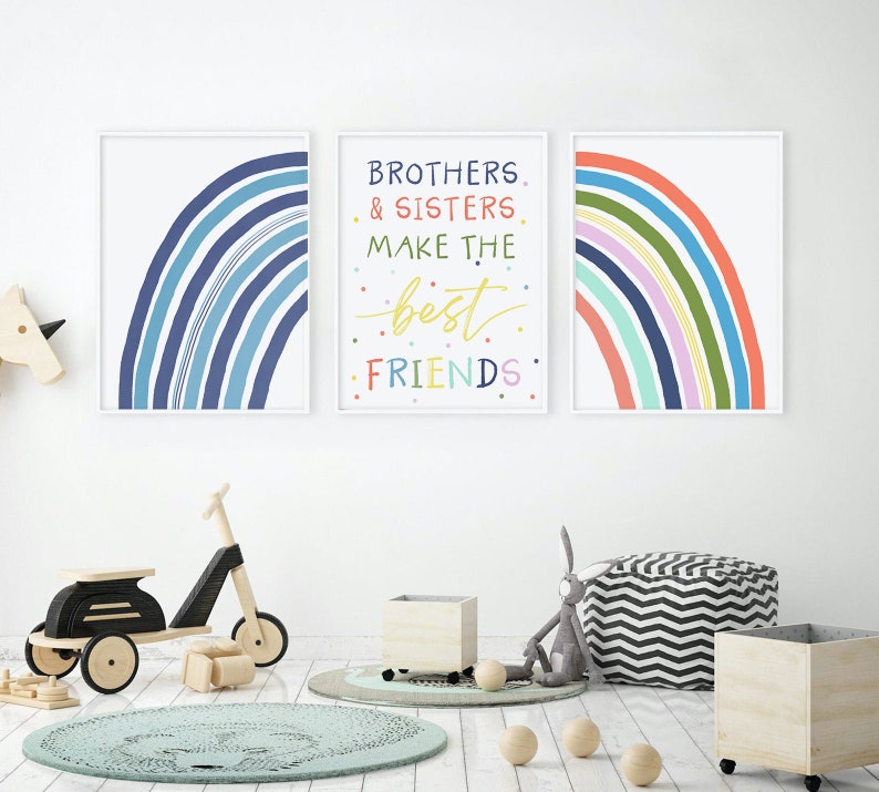 Rainbow Brother Sister Wall Art Prints: Playroom Decor (digital ...