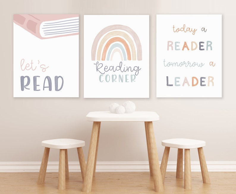 Set of 3 Rainbow Reading Corner Sign Watercolor Girl Room - Etsy Hong Kong