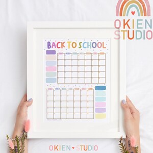 Pastel Back to School Calendar Poster, Monthly Calendar, Back to School ...