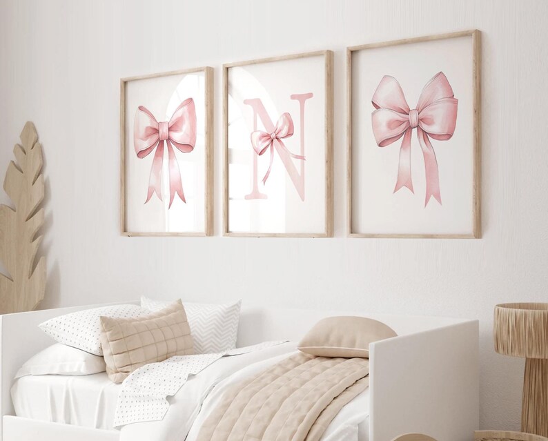 Pink Bows Initial Name Sign: Watercolor Art Print Set (digital Download ...